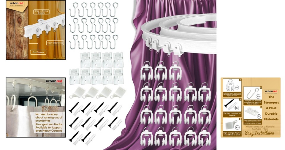 White Flexible Ceiling Curtain Track Kit for Room Divider, RV, Shower ...