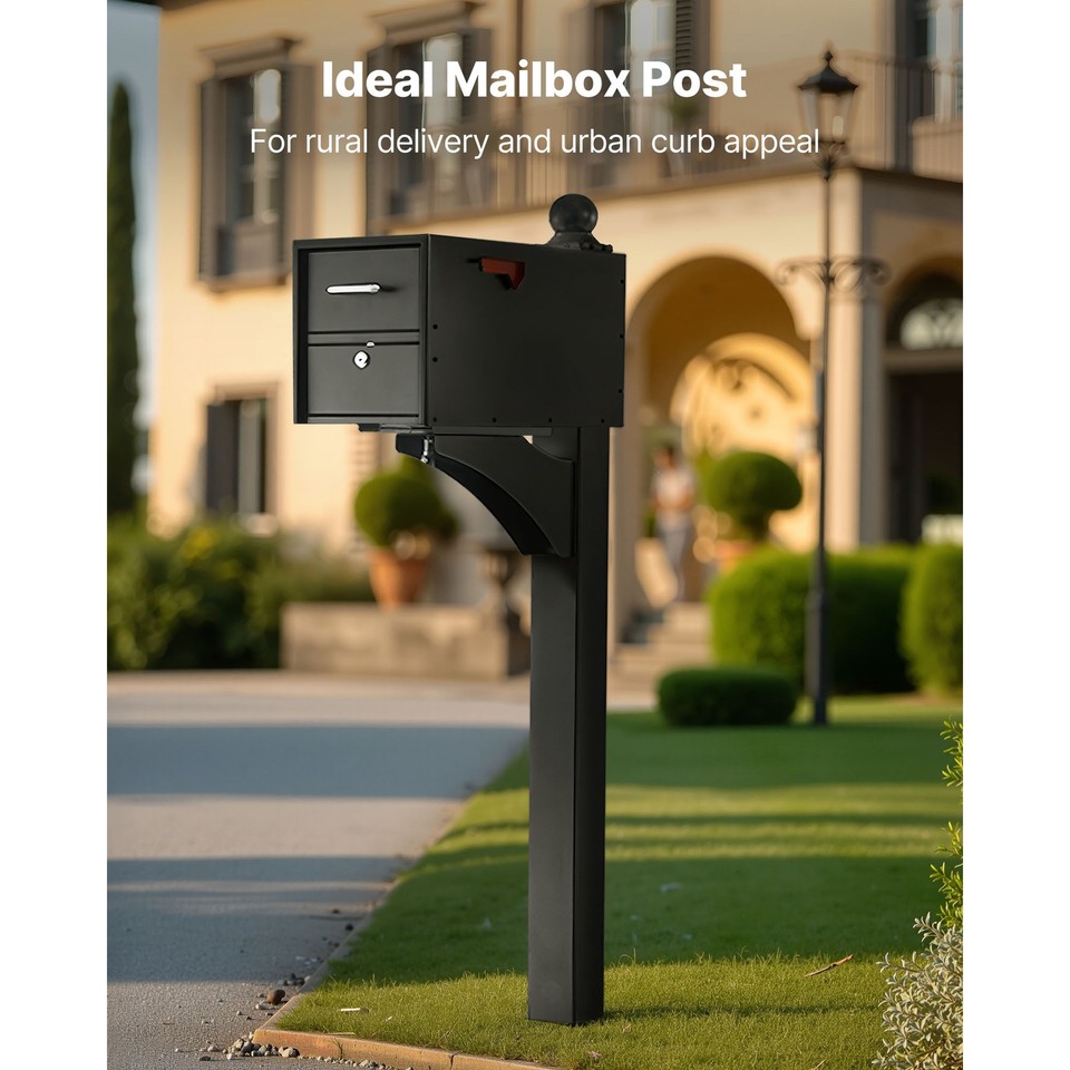 Uimoso Aluminum In-Ground Mailbox Post Kit with Plate, 56x4x4in, Black ...