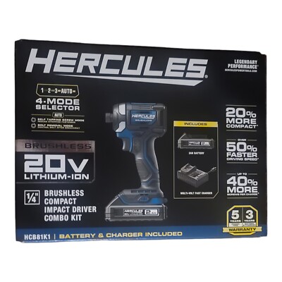 HERCULES 20V Brushless Cordless, 1/4 in. Compact 3-Speed Impact Driver ...