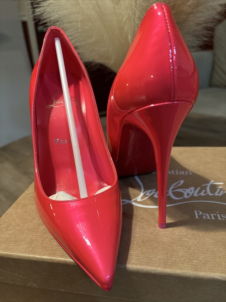 CHRISTIAN LOUBOUTIN Kate 100mm Neon Fluo Pink Patent Leather Pumps EU ...