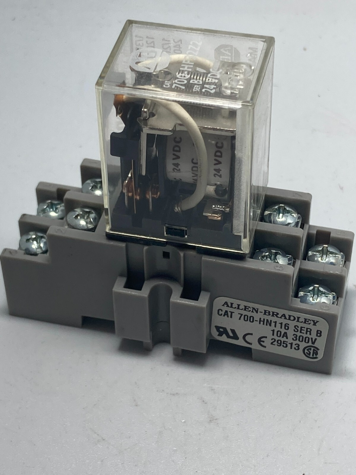 ALLEN BRADLEY 700-HF32Z24 RELAY SQUARE BASE 8-BLADE 2 PDT 10A 24VDC W ...