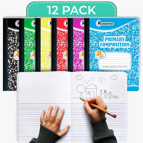 Composition Notebooks Primary Ruled, 12 Pack, 200 Pages (100 Sheets ...