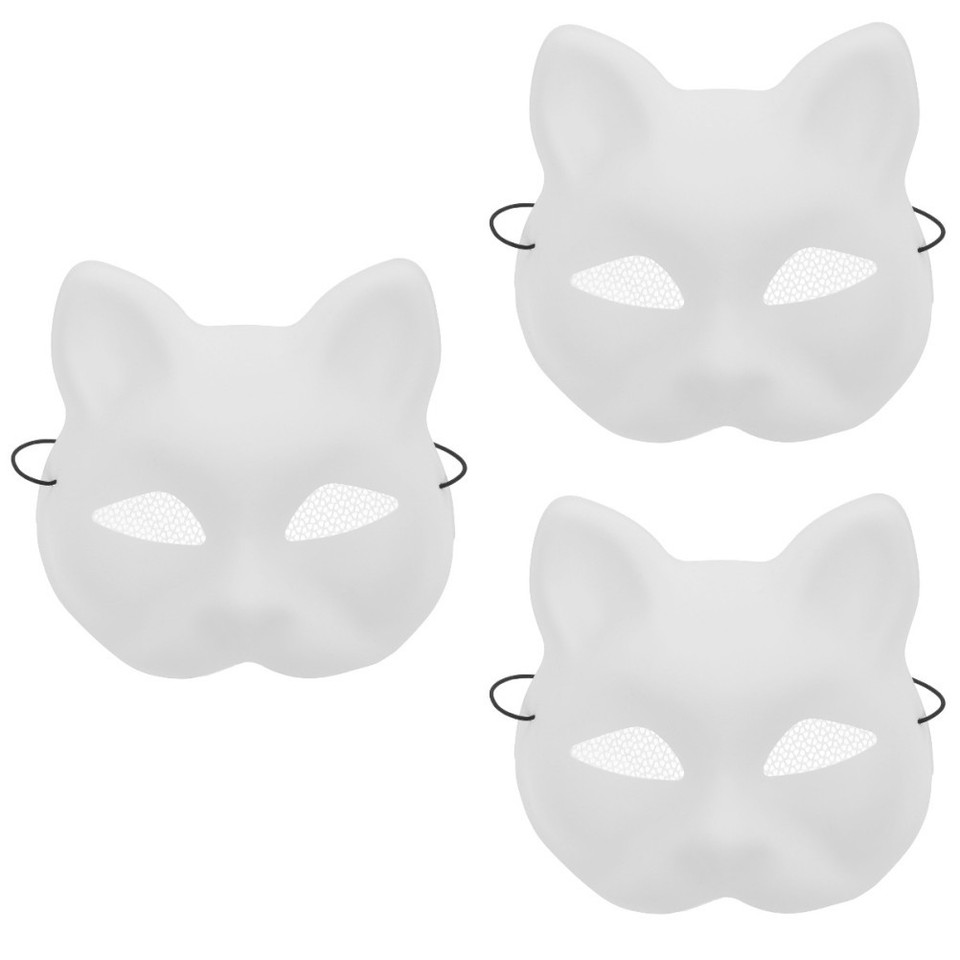 3pcs Unpainted Mask Unfinished Mask Plastic Cat Style Mask Diy Painting ...