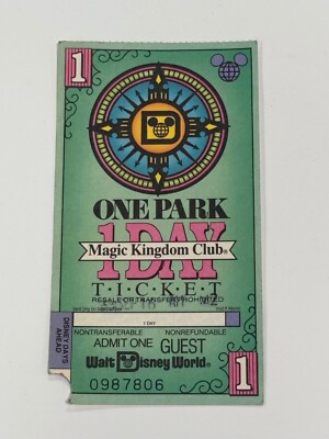 Vintage Walt Disney World Florida Admit One Guest One Park 1 Day Ticket ...