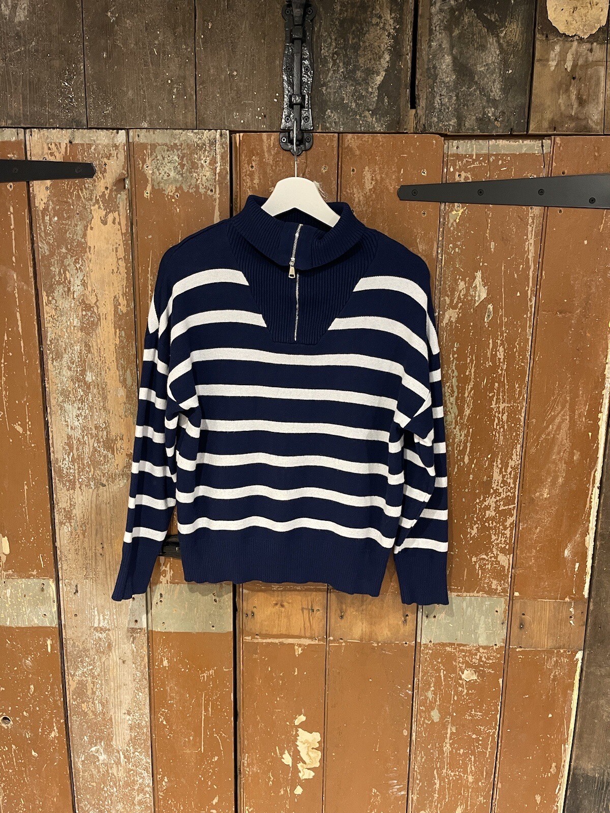 Primark Jumper Top Navy & White Striped Women's Size Medium High Neck 1 ...