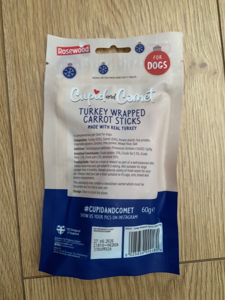 15 x CHRISTMAS DOG TREATS, ROSEWOOD, CUPID & COMET TURKEY WRAPPED ...
