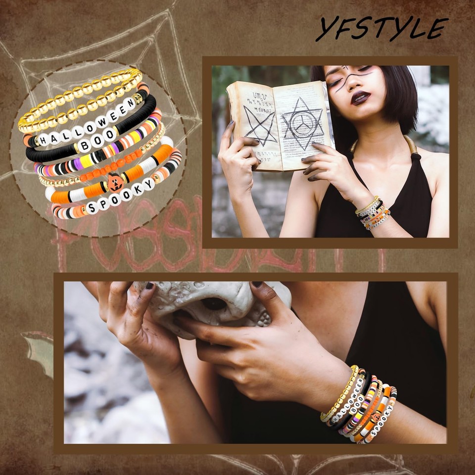 Halloween Themed Bracelets for Women Halloween Preppy Surfer Heishi Pumpkin Spoo | eBay