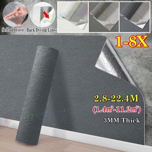 8X 3M Thick Self Adhesive Thermal Insulation Linen Wallpaper Plain Wall ...