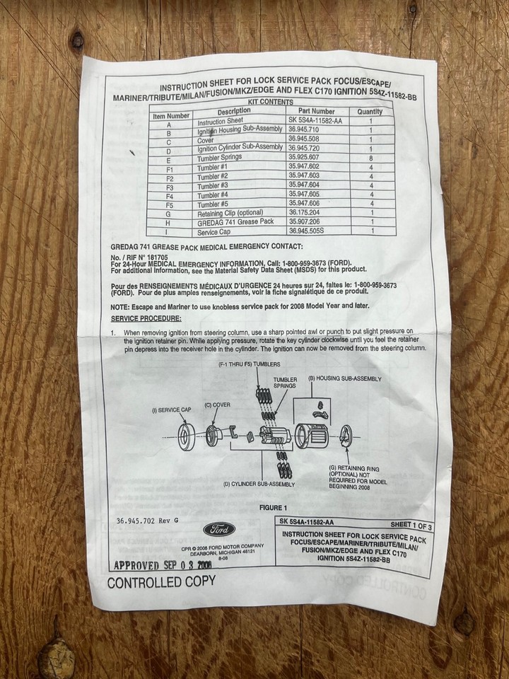Ignition Lock Cylinder Kit for 2000-2019 FORD LINCOLN SW6285 MOTORCRAFT ...