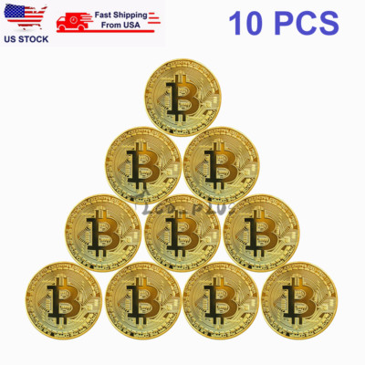 10Pcs Physical Bitcoin Coins Commemorative Gold Plated Bit Coin ...