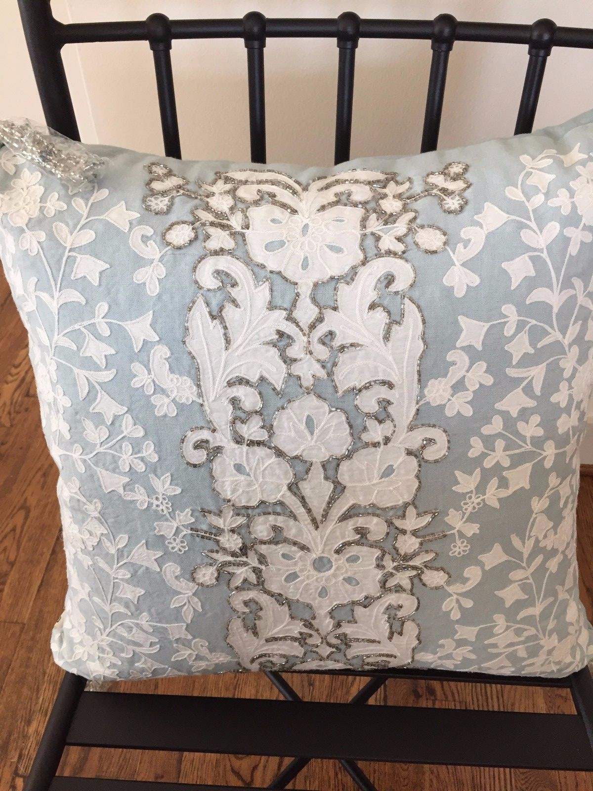 CALLISTO HOME BLUE & CREAM BEADED Decorator PILLOW 22" x 22" Brand New ...