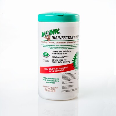 Monk Disinfectant Wipes, Large Lemon Breeze Fresh Scented Disinfectant ...