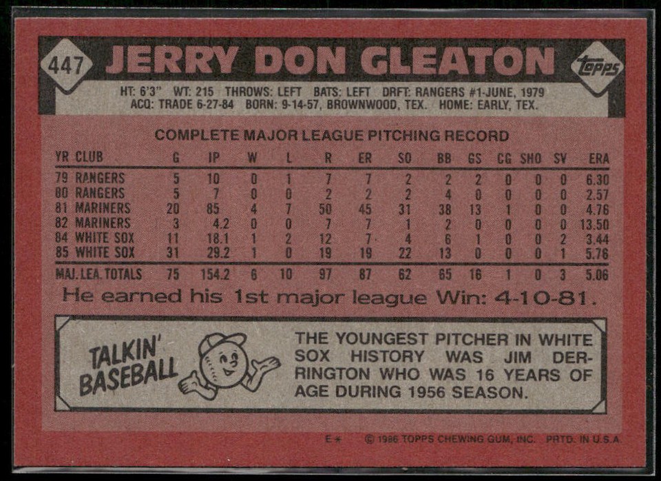 1986 Topps #447 Jerry Don Gleaton | eBay