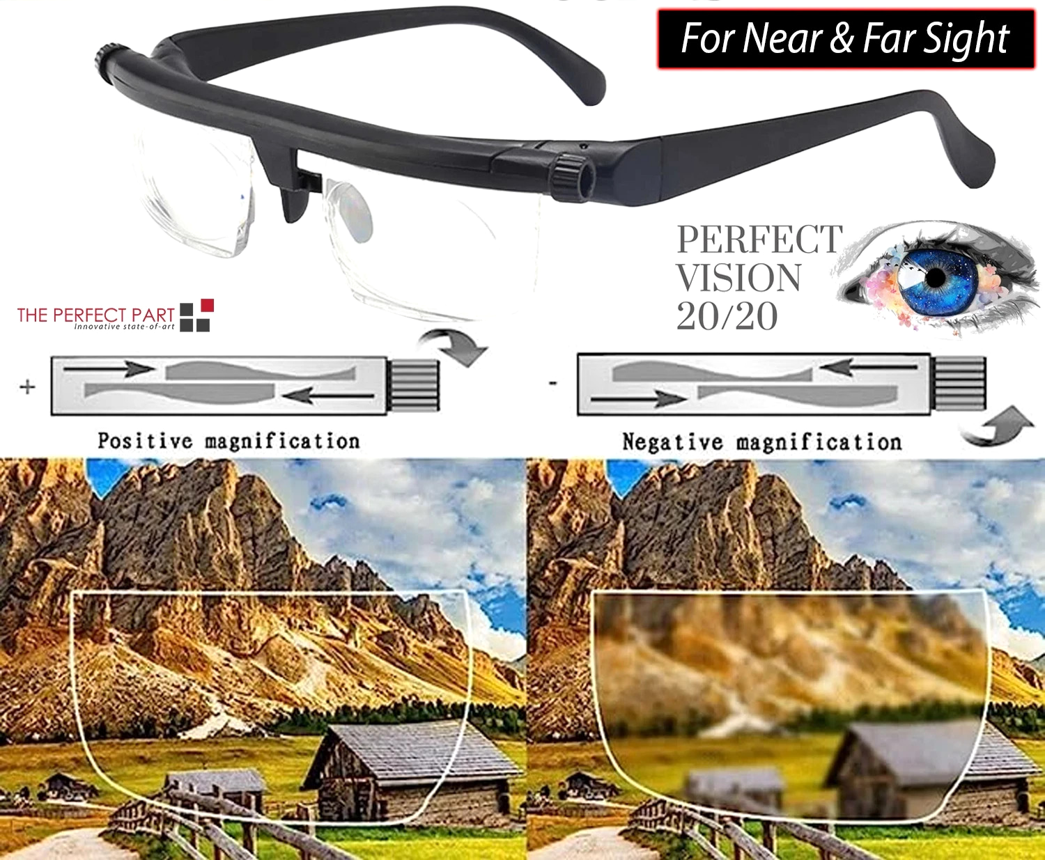 Dial Adjustable Glasses Variable Focus For Reading Distance Vision ...