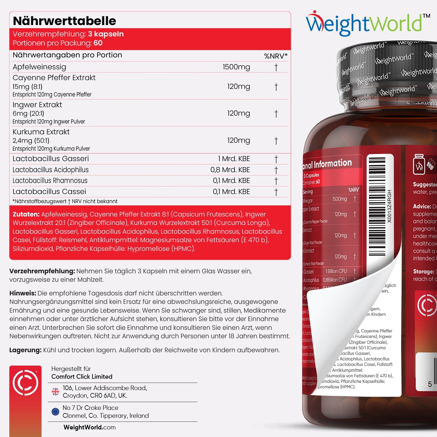 Apfelessig Komplex - 180Kapseln - Abnehmen - Kurkuma Ingwer ...