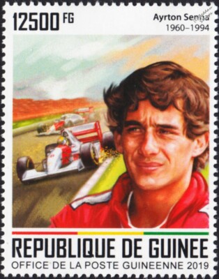 AYRTON SENNA & McLaren Formula One F1 GP Car Driver Stamp (2019 Guinea ...