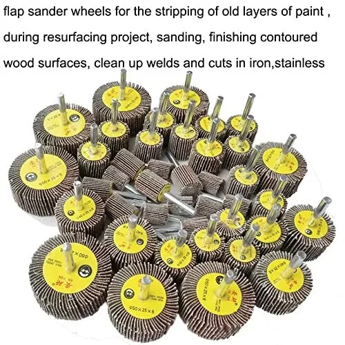 44 Pack 80 Grit 1/4" Shank Mounted Abrasive Sandpaper Flap Wheel Sander ...