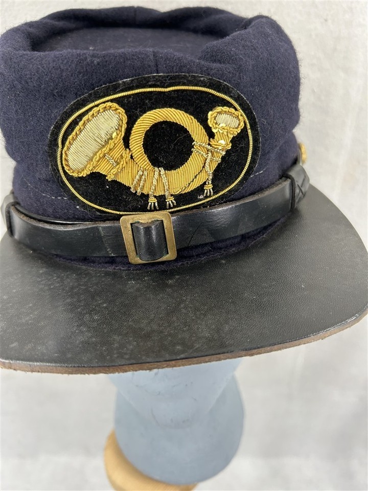 antique kepi hat Civil War navy blue gold emblem wool leather sz sm ...