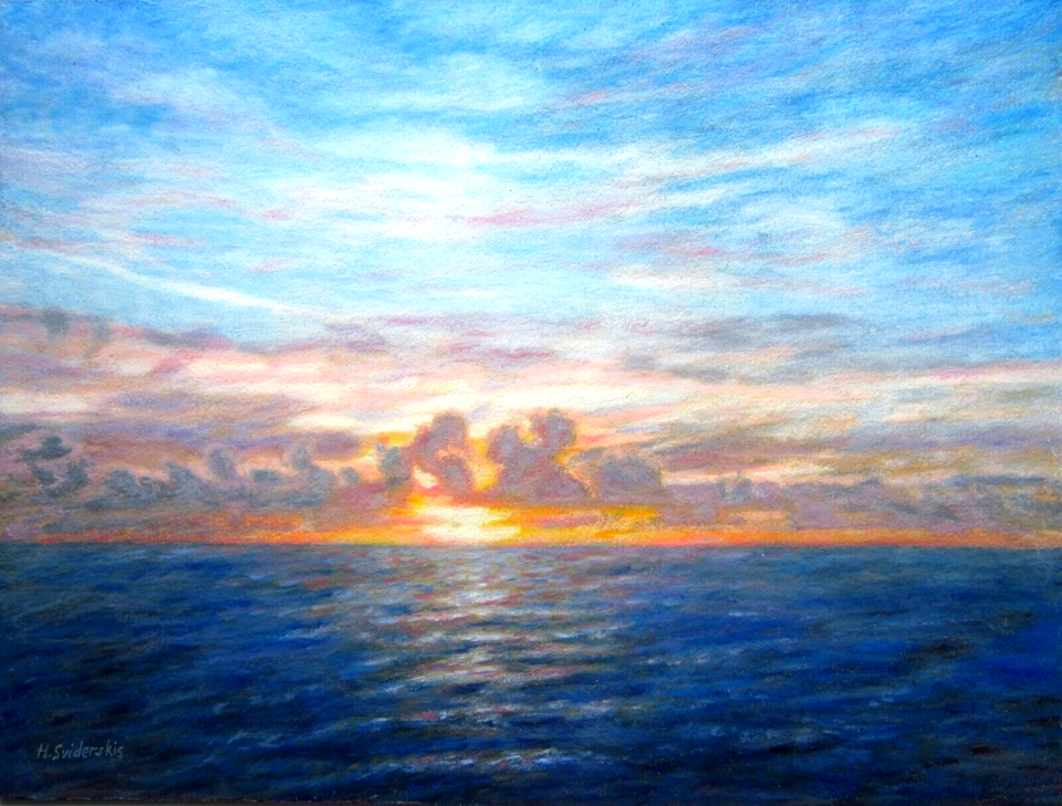 Signed Original Oil Pastel Painting Ocean Seascape Impressionist Sunset ...