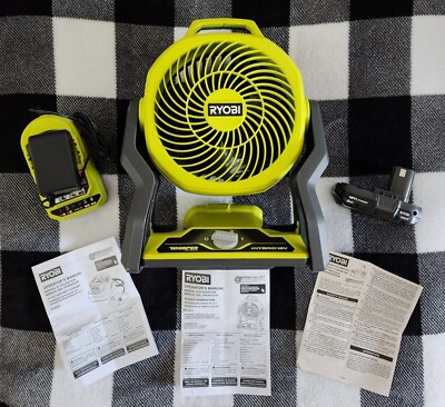RYOBI 18V ONE+ Hybrid Whisper Series Fan + 2.0Ah Battery + Charger ...