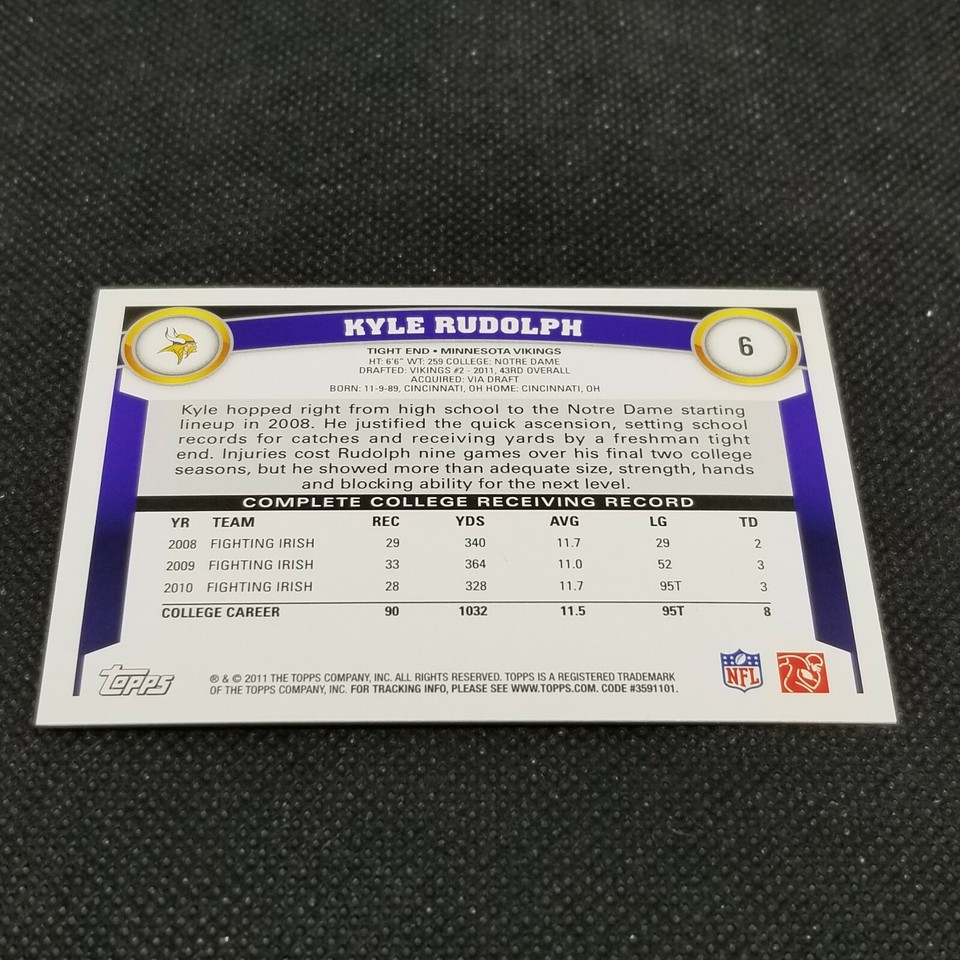 2011 Topps Kyle Rudolph RC #6 Minnesota Vikings Rookie | eBay