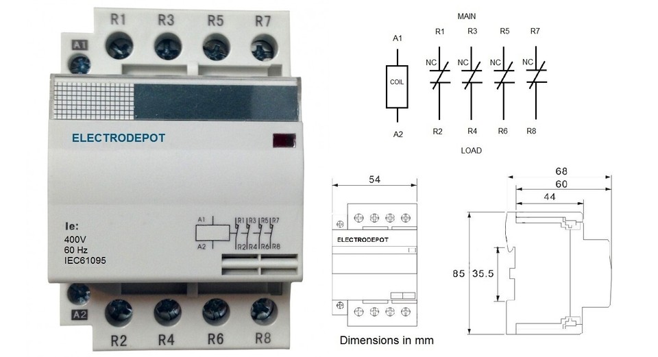 12 Pole LED Lighting Contactor 50A Silent N/O 110v 120V Coil, 40Amp 40A ...