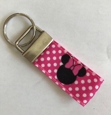 HANDMADE Mini Key Chain Decorated with MINNIE MOUSE PINK Ribbon ...