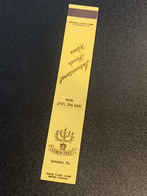 Vintage Pennsylvania Matchbook: “Lemon Tree” Lancaster, PA | eBay