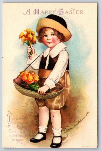 Ellen H Clapsaddle Easter~Lil Girl Flower Seller~Bouquets In Vendor ...