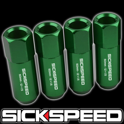 SICKSPEED 4 PC GREEN 60MM ALUMINUM LUG NUTS LUGS FOR WHEELS/RIMS 12X1.5 ...