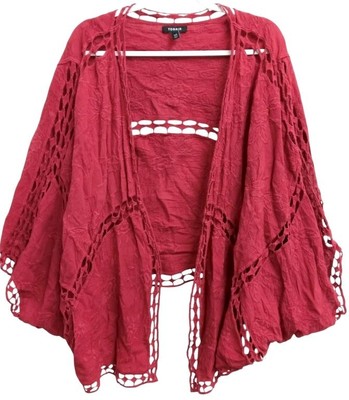 Torrid 5/6 burgundy open crochet floral long sleeve open kimono top 5X ...