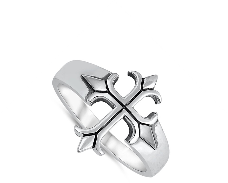 Medieval Pointed Cross Oxidized Etching Ring 925 Sterling Silver Band ...