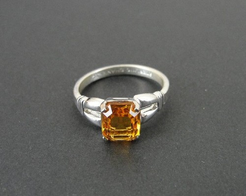 Amber Color Stone Cubic Zirconia Rectangle Sterling 925 Silver RING ...