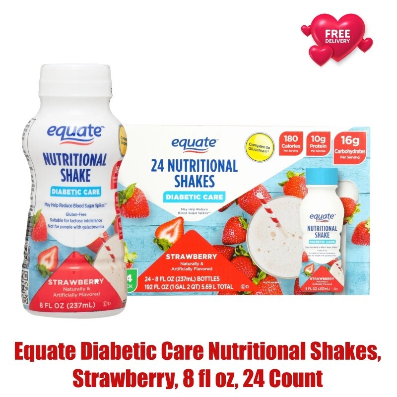 Equate Diabetic Care Nutritional Shakes, Strawberry, 8 fl oz, 24 Count ...