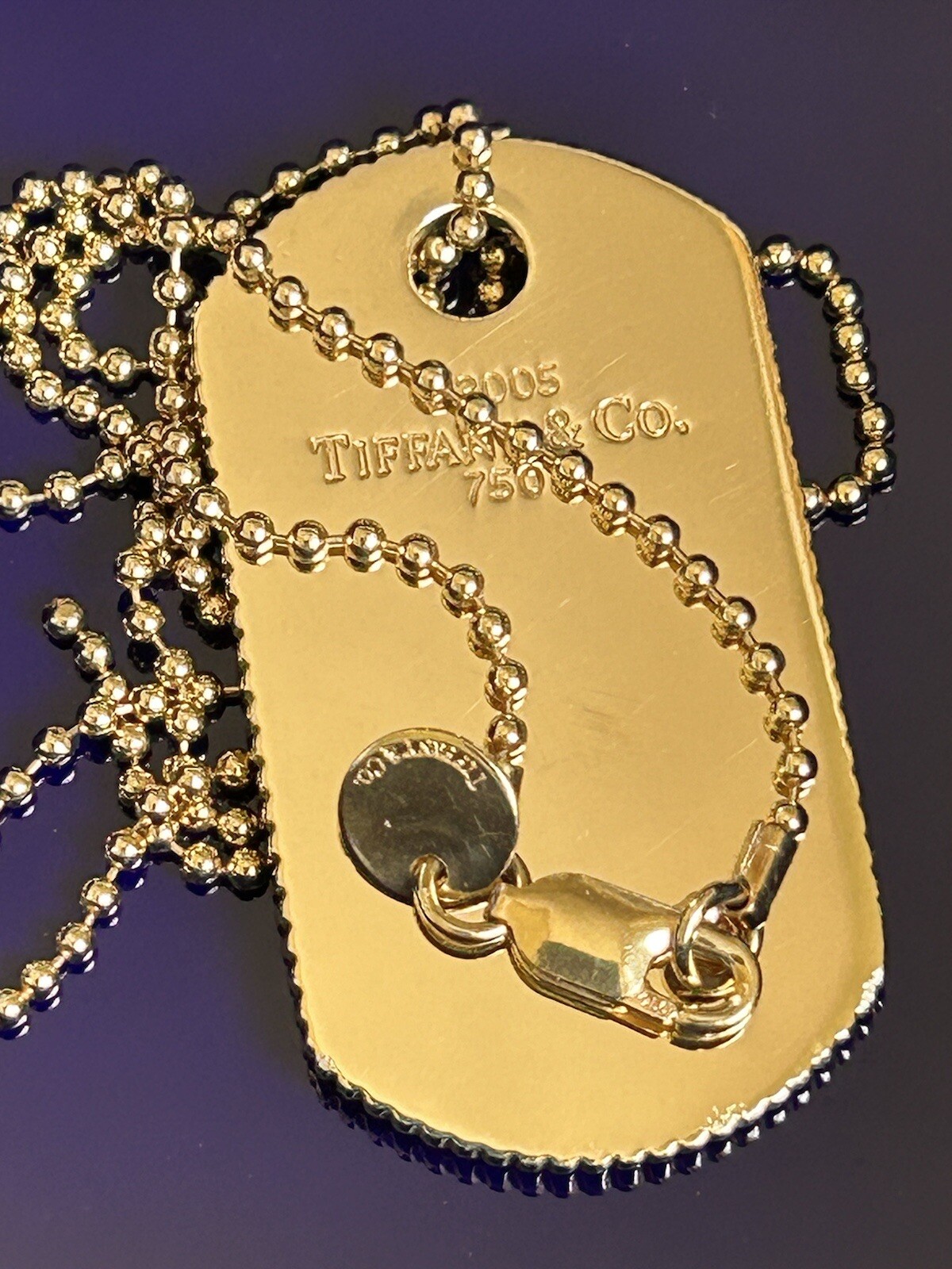 Tiffany & Co 18K Gold Coin Edge ID Dog Tag Pendant Be… - Gem