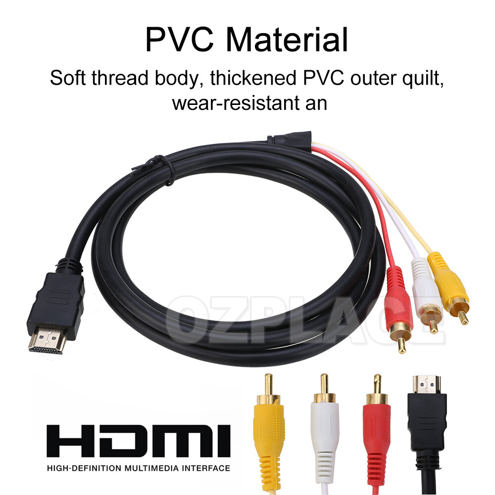HDMI to 3 RCA Phono Red White Yellow Cable Cord AV Audio Video Lead ...