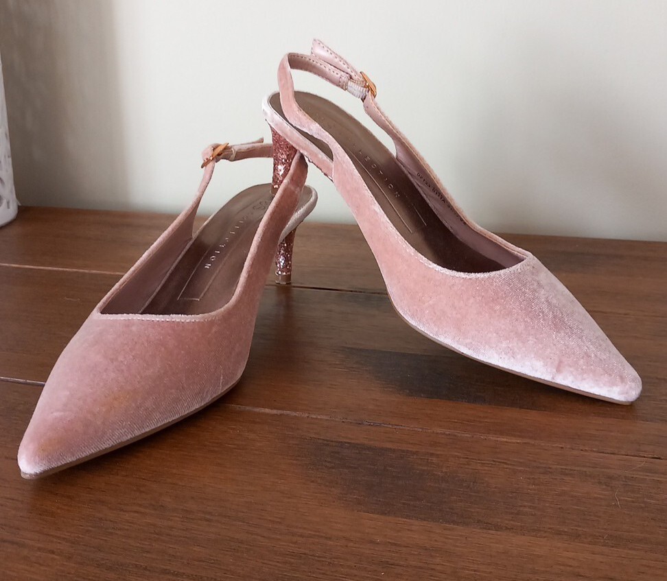 M&S Collection Insolia Nude Blush Pink Velvet Glitter Heel Slingbacks UK 4.5 | eBay UK