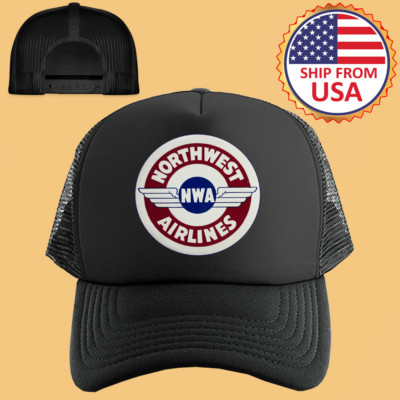 NWA North West Airlines Black Adjustable Trucker Hat Cap Size Adult | eBay
