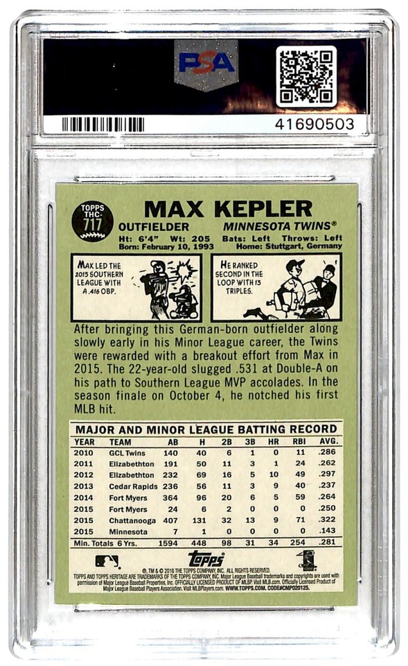 2016 Topps Heritage Purple Refractor Max Kepler Rookie #717 PSA 10 ES6 ...