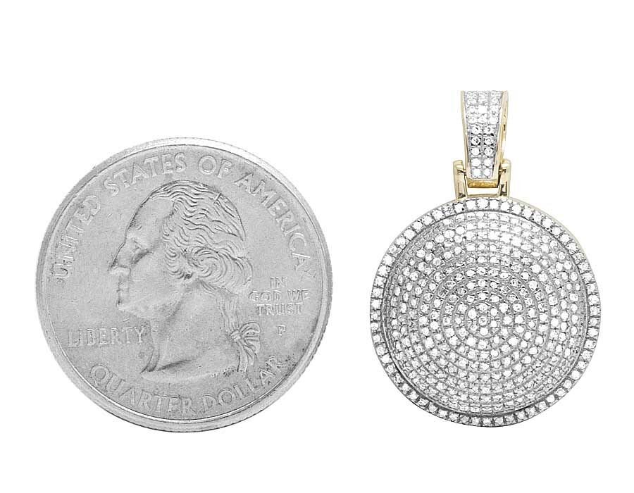 Men's 10K Yellow Gold Real Diamond Iced Dome Medallion Pendant Charm 7/ ...