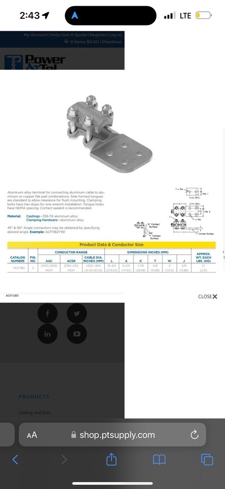 Anderson hubbell POWER SYSTEMS TERMINAL ALUMIN STRAIGHT BOLTED ...
