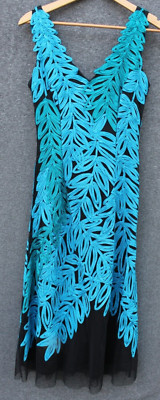 JS COLLECTIONS Turquoise Blue Black Sleeveless Mesh Lace Floral Dress ...