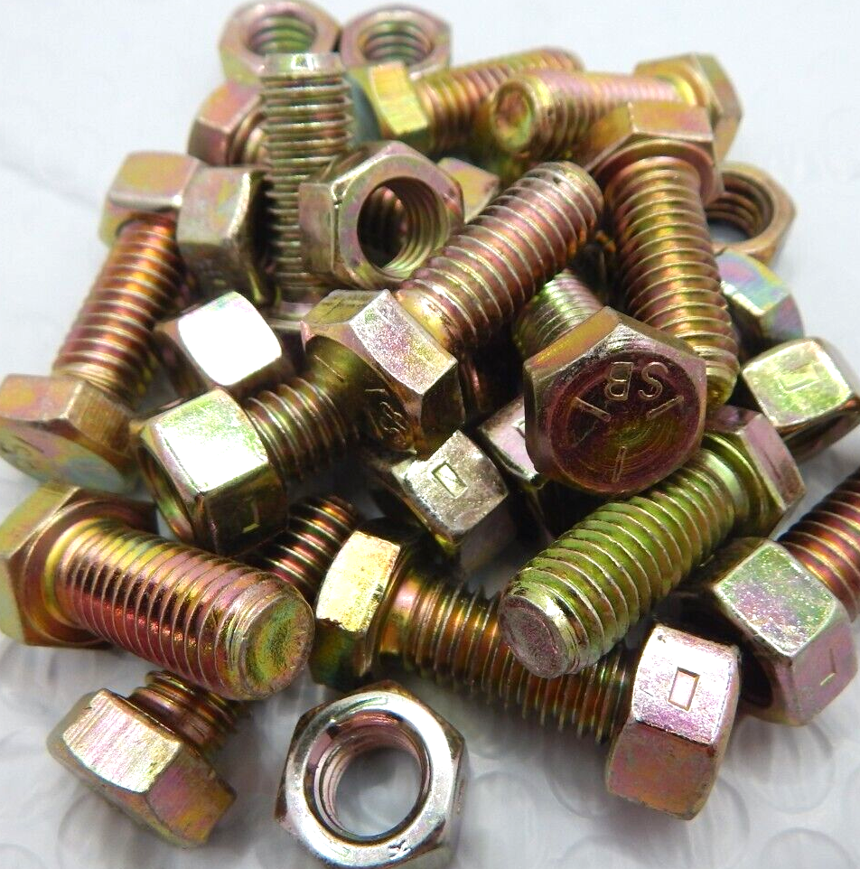32 Pc Hardware Bolt Set 3/8-16 x 1" Grade 5 Gold Anodized 16 Bolts 16 ...