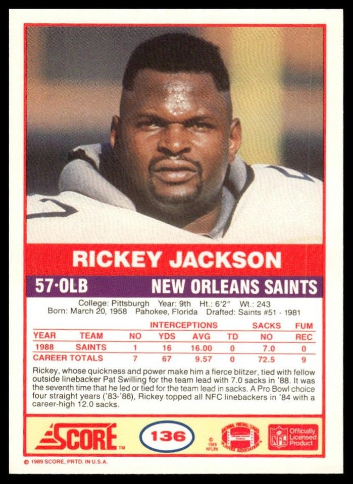 1989 Score #136 Rickey Jackson | eBay