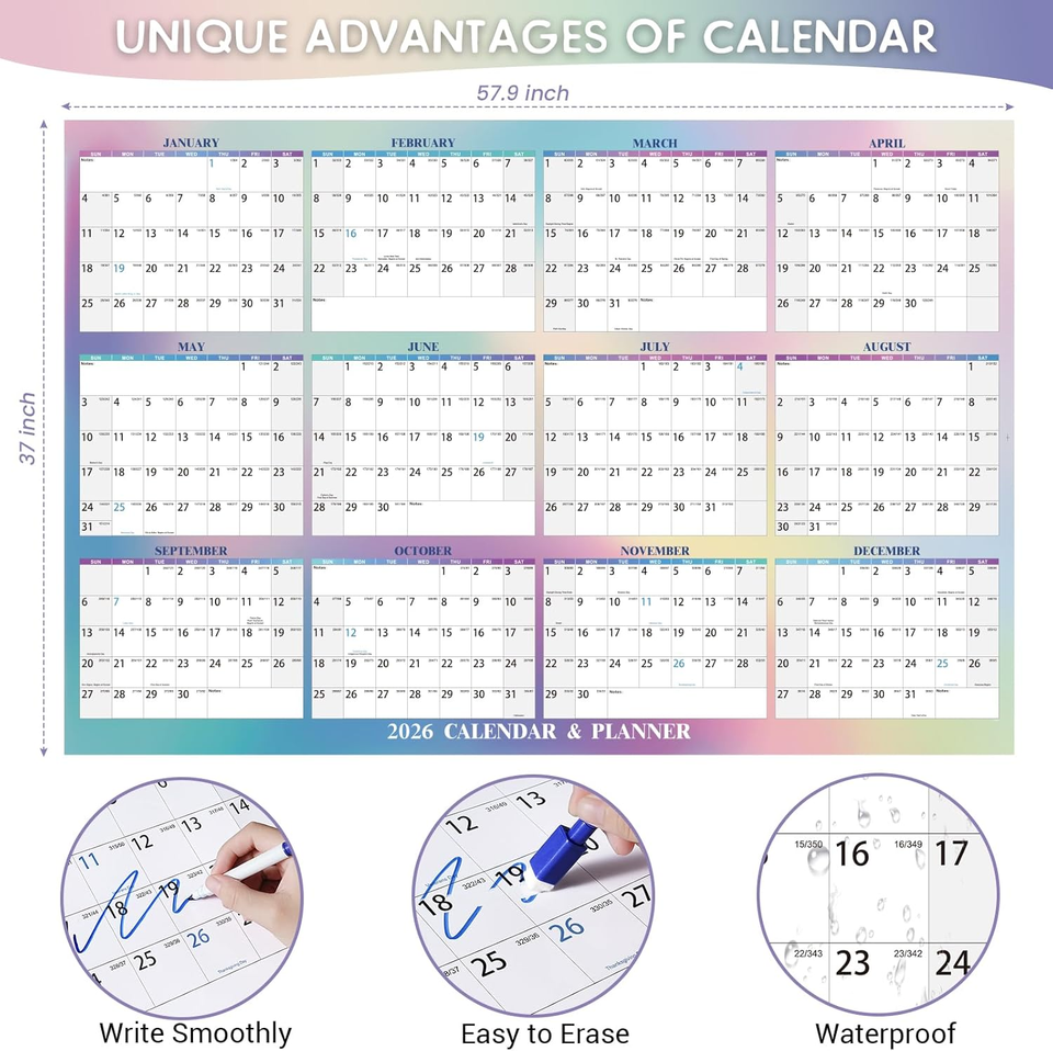 2026 Wall Calendar Dry Erase - 32" X 48" Large Erasable Calendar, 12 ...