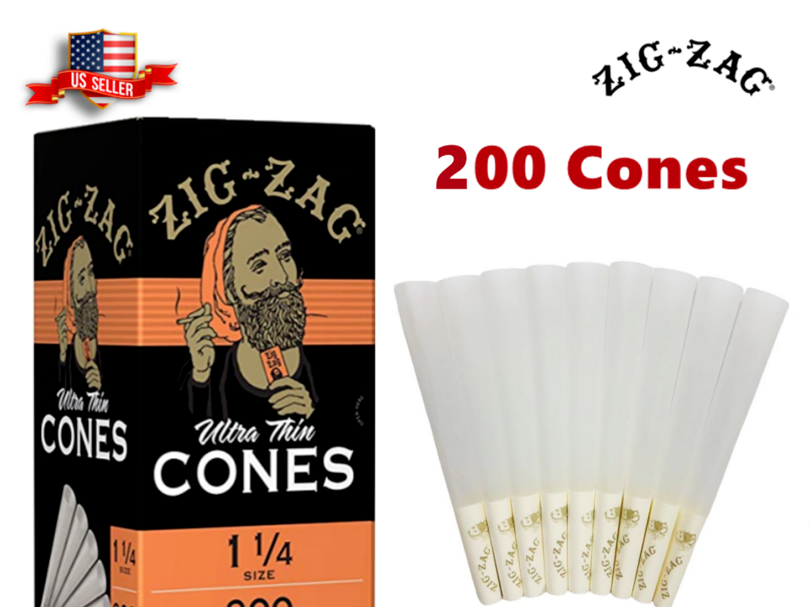 Zig-Zag 1 1/4 Size Ultra thin Pre rolled Cone 50 100 200 Cones Free ...
