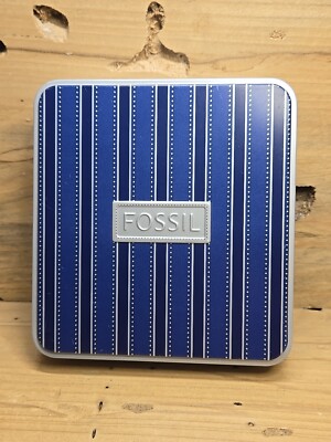 Fossil Watch Empty Tin Box Sports Themed 5" x 1.5" 5.25" Collectible ...
