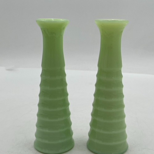 Vintage Jeanette Uranium Jadeite Beehive Bud Vase Set of 2 MCM Living ...