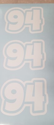 Racing number 4"x3" sticker decal x3 Motox or Go Kart. WHITE ES94 | eBay UK