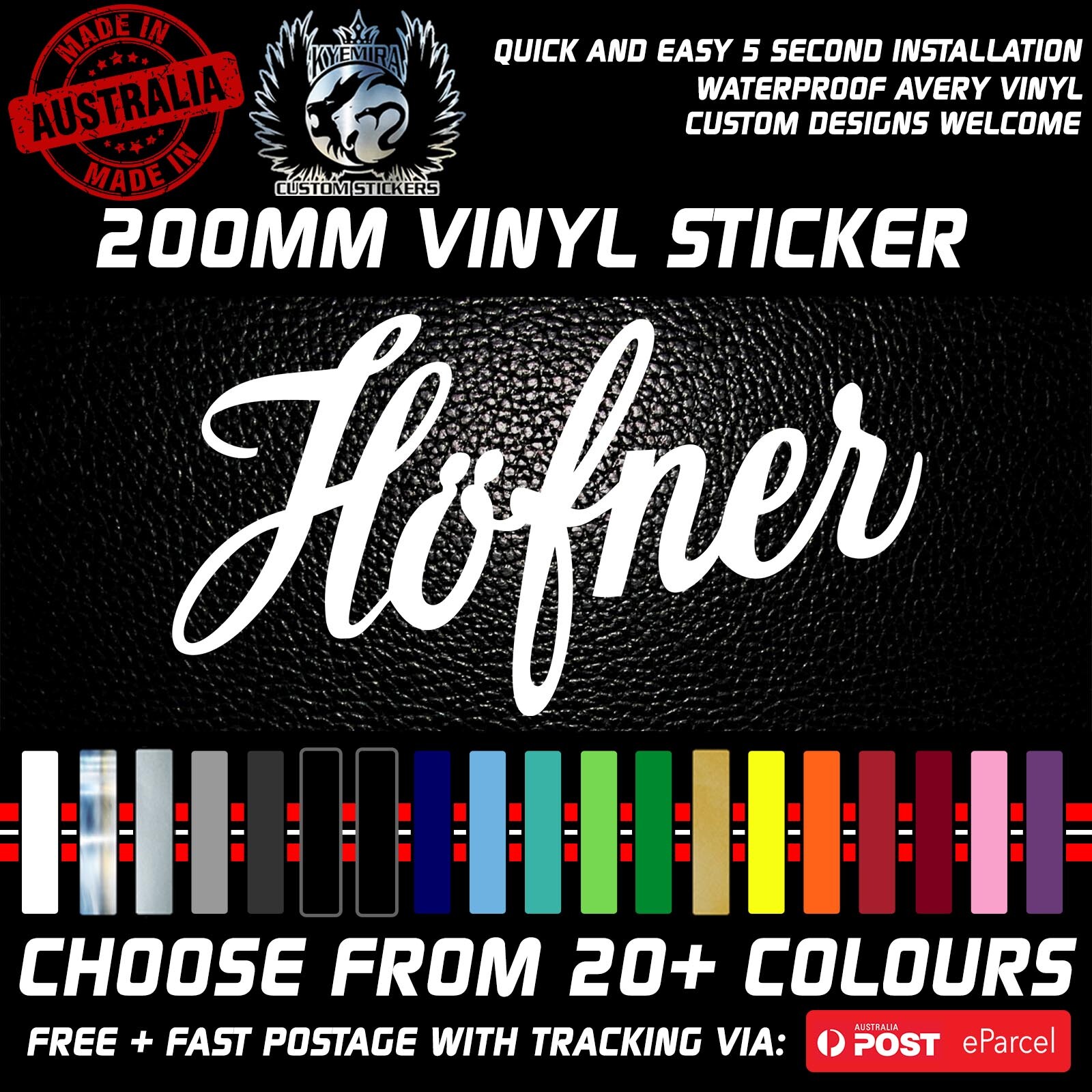 HOFNER Höfner GUITARS vinyl Guitar Sticker Decal 200mm Multiple colours ...